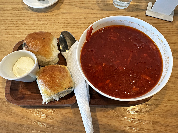 Borscht to impress! This hearty bowl looks like it could warm you up faster than a bear hug from your favorite babushka.