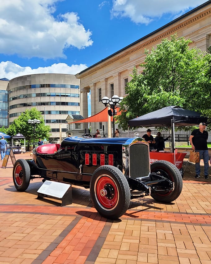 Street-legal eye candy! This classic cruiser isn't just on display; it's turning heads and stealing hearts right in the heart of downtown.