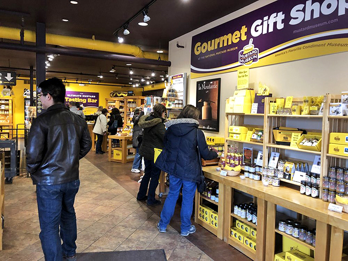 Mustard merchandise madness. This gift shop is where condiment dreams come true &ndash; who knew you needed mustard-themed socks?