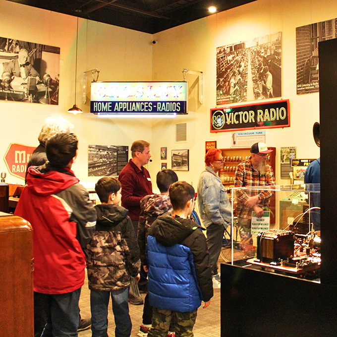"And on your left, you'll see the birth of binge-watching." This tour group is tuned in to the fascinating world of broadcasting history.