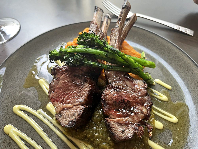 Baa-rilliant presentation! These lamb chops are dressed to impress, like tiny meat lollipops for discerning grown-ups.