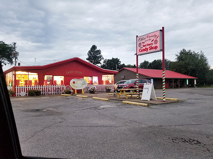 The sweetest destination in town! This candy shop glows like a beacon of joy, drawing in sugar seekers from far and wide.