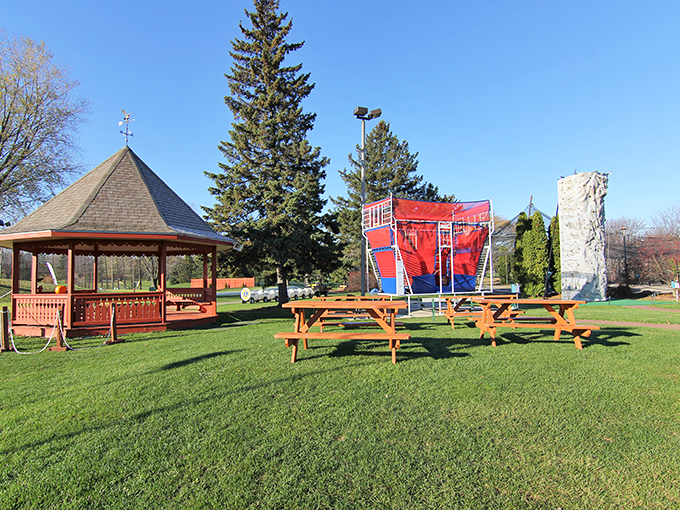 Picnic perfection! This gazebo area is the ideal spot to refuel after a day of golfing adventures. Just watch out for stray balls!