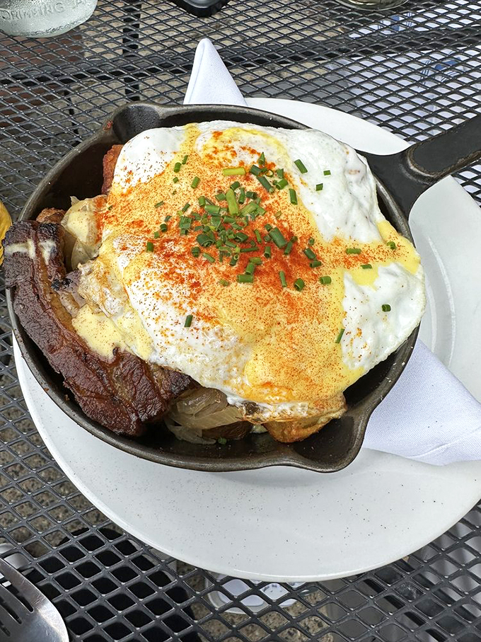 The pork belly skillet: Where breakfast meets indulgence. With those perfectly cooked eggs, it's the morning meal of champions &ndash; and food photographers.