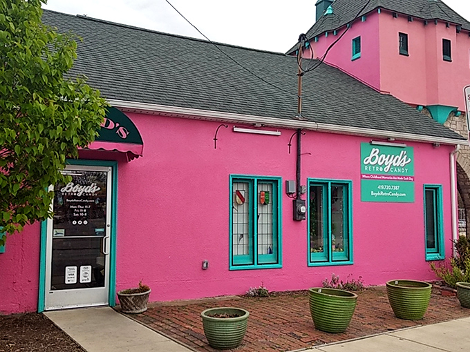 Pretty in pink (and teal)! Boyd's exterior is like a giant piece of bubblegum, inviting you to pop in and experience the flavor explosion inside.