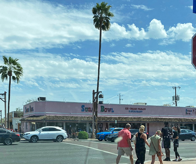 Sweet street dreams! The Sugar Bowl's storefront is like a page torn from a vintage Arizona postcard &ndash; sun-soaked and irresistibly charming.