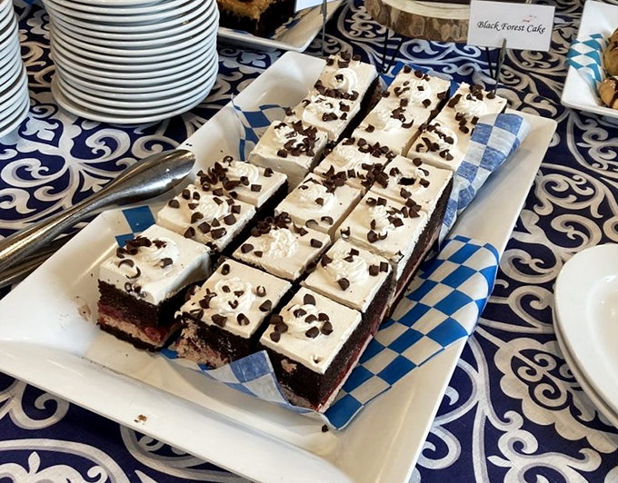 Black Forest cake that's darker than your coffee and richer than your uncle. A slice of heaven that's worth every calorie.