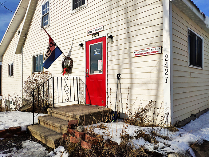 The red door beckons like a maple-flavored Narnia. Step inside and let the syrupy adventure begin!