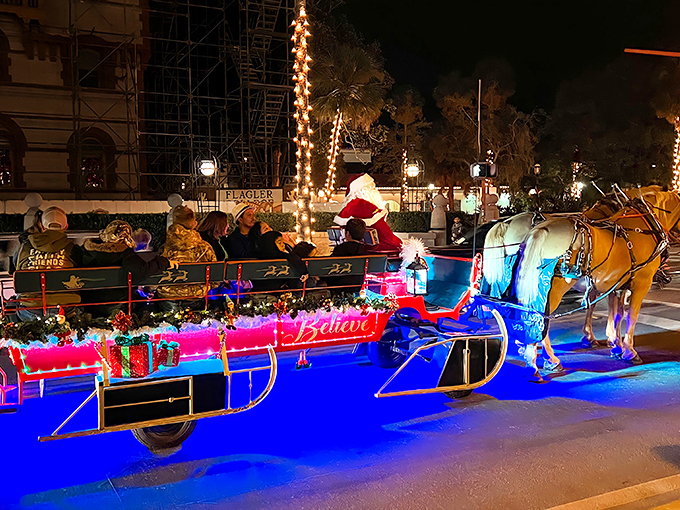 Santa traded his sleigh for something with a bit more horsepower... and a lot more LED power. Talk about traveling in enlightened style!