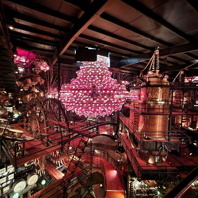 A feast for the eyes and imagination! This dazzling display of lights and curiosities is like stepping into the attic of the world's most interesting grandparent.