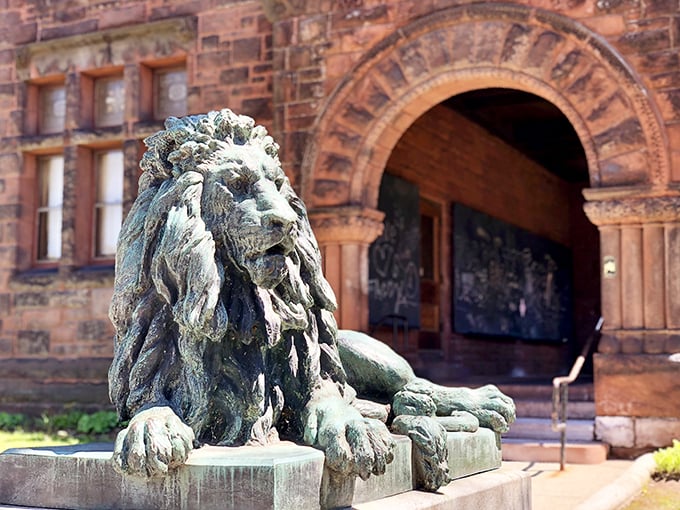 Guardian of knowledge or very patient cat? This regal lion statue keeps watch over the museum's treasures with a stony gaze.