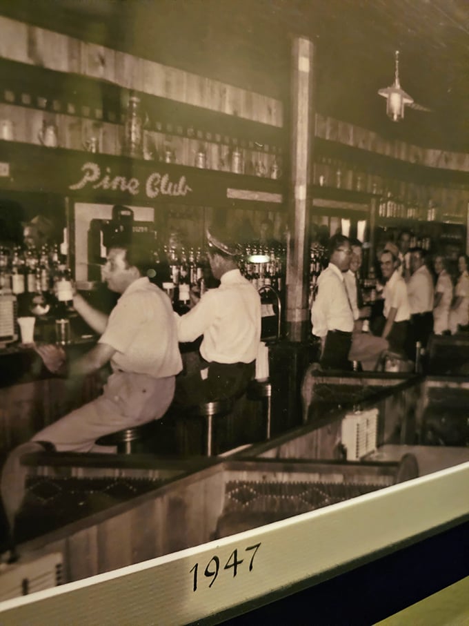 A blast from the past! This 1947 snapshot captures the Pine Club's early days, when white shirts were crisp, cocktails were strong, and steaks were always on the menu.