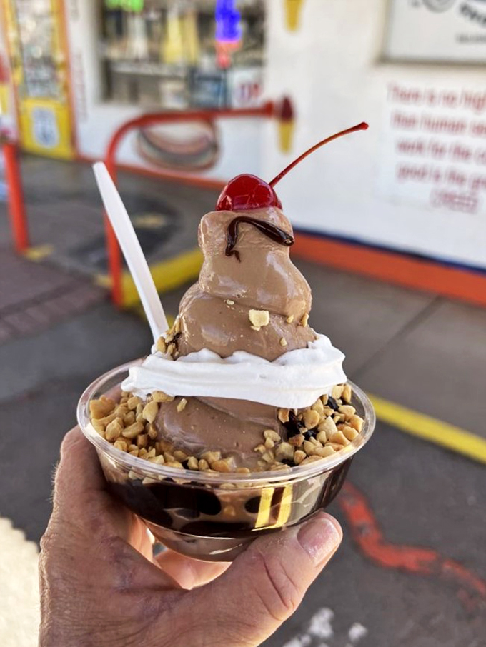 The cherry on top of your Route 66 adventure! This sundae isn't just dessert, it's a work of art. It's like the Mona Lisa, but you can eat it &ndash; and it tastes way better.