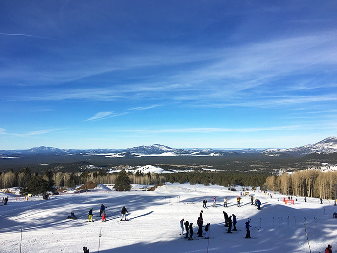 A bird's-eye view that'll make your heart soar higher than an eagle. Snowbowl's slopes offer a winter playground with vistas stretching to the horizon.