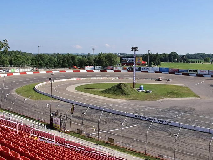 The calm before the vroom! This serene track view is the deep breath before the plunge into racing mayhem.