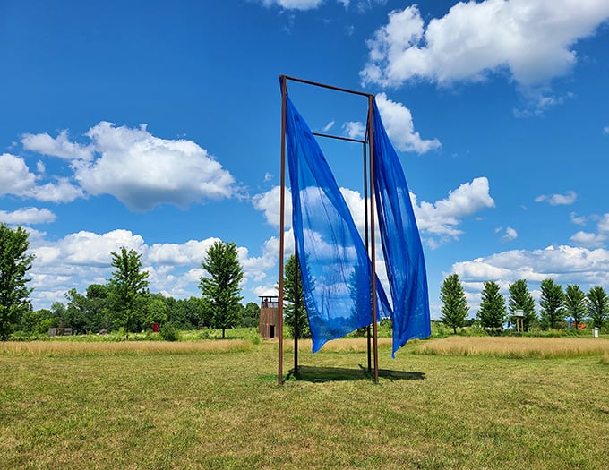 "Catching the breeze of inspiration." These billowing blue banners dance in the wind, reminding us that art, like life, is always in motion.