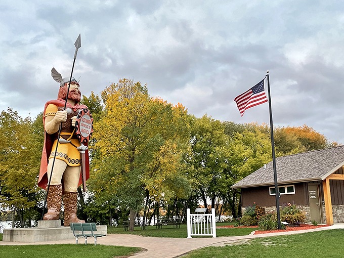 Big Ole stands guard in all seasons. Whether bathed in autumn gold or summer green, he's always ready for his close-up.