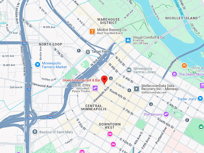 16 gluek's restaurant & bar map