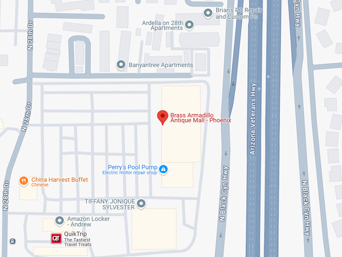 16. brass armadillo antique mall map