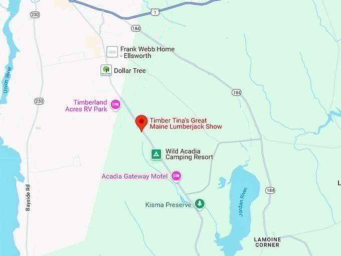 16. timber tina's great maine lumberjack show map