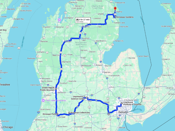 17 michigan spots prehistoric beasts map