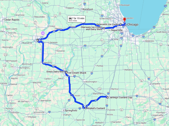 19 ice cream shops illinois map