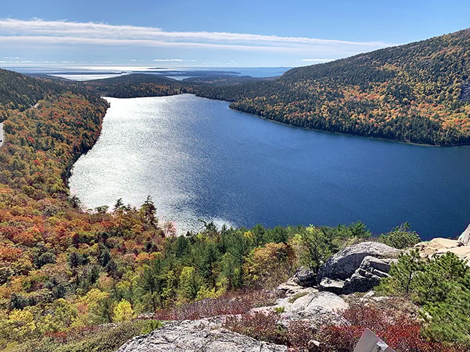 Nature's balancing act! This precariously perched boulder defies gravity and common sense.