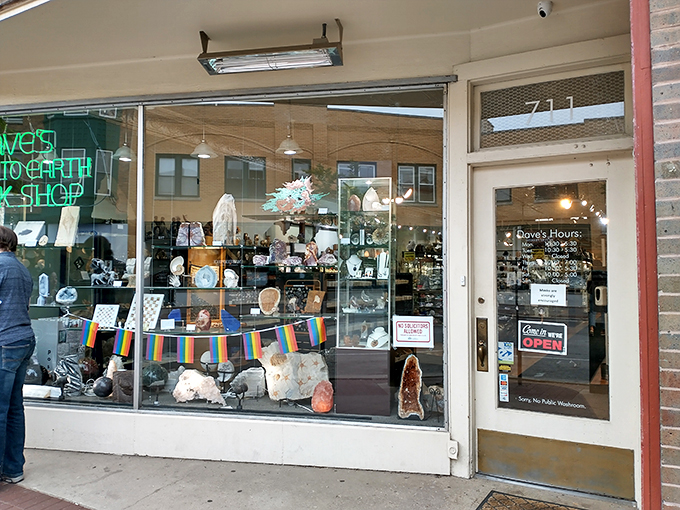"Rock stars welcome!" Dave's window display is a geological red carpet, showcasing nature's bling from quartz to amethyst.