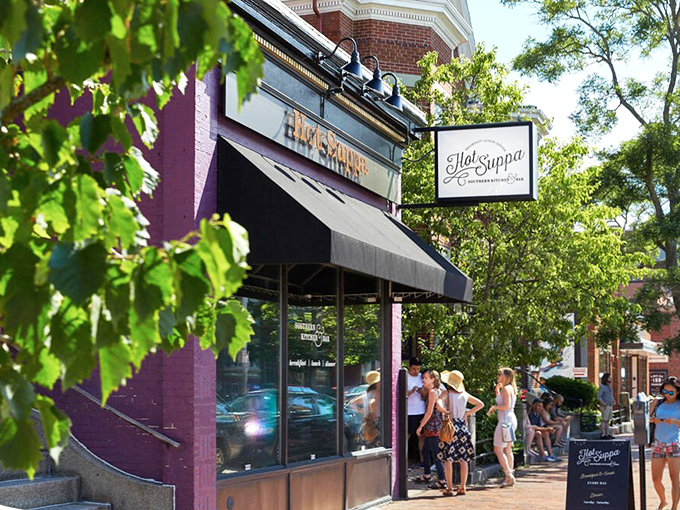 Hot Suppa: Where breakfast dreams come true! This purple-painted paradise serves up Southern comfort with a Maine twist.