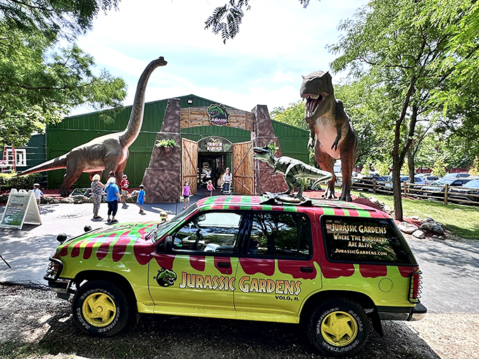 "Forget the petting zoo - here, you'll be glad these prehistoric pals are strictly look-don't-touch!"