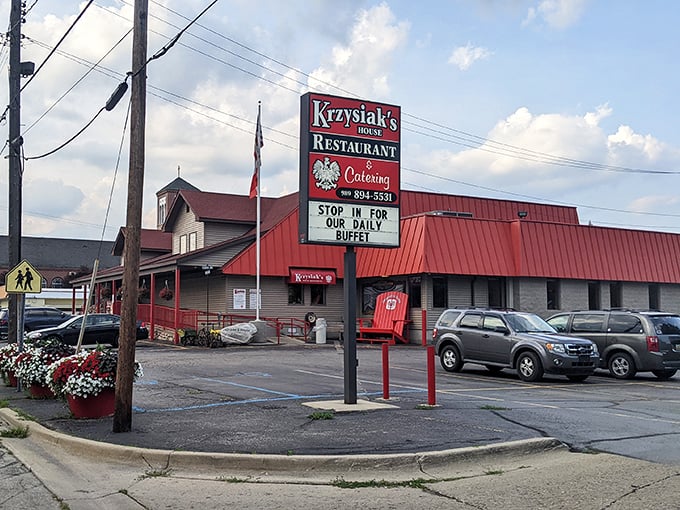 Krzysiak's: Where the red roof beckons like a Polish grandmother's warm embrace. Step inside for a pierogi party that'll make your taste buds polka with joy!