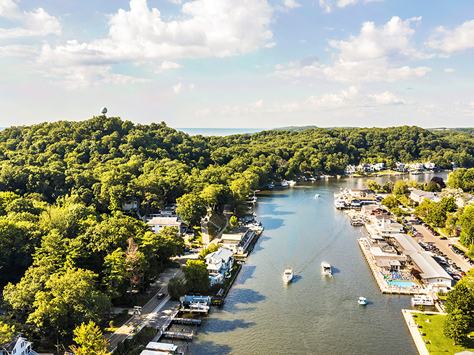 Pit stop perfection: Saugatuck's harbor, where road-weary eyes feast on nautical eye candy.