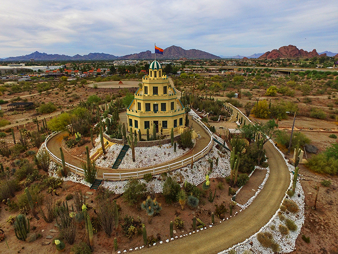 A desert mirage or a wedding cake gone rogue? Tovrea Castle rises from the cacti like a tiered dream.