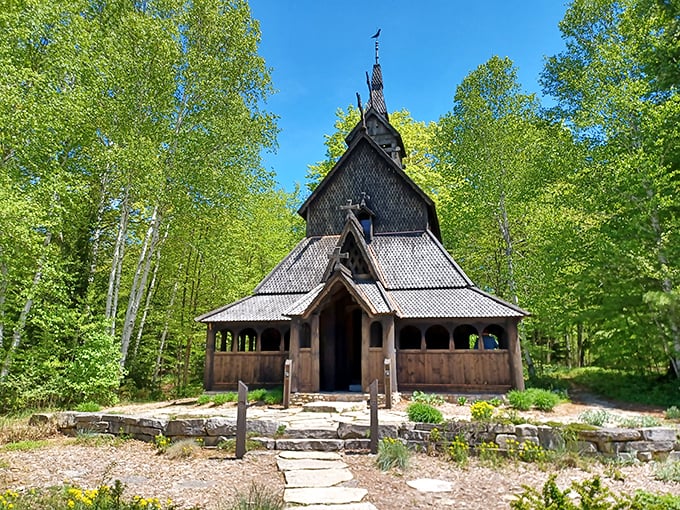 Wooden wonder alert! This Norse-inspired church is more Viking than lutefisk at a Midwest potluck.