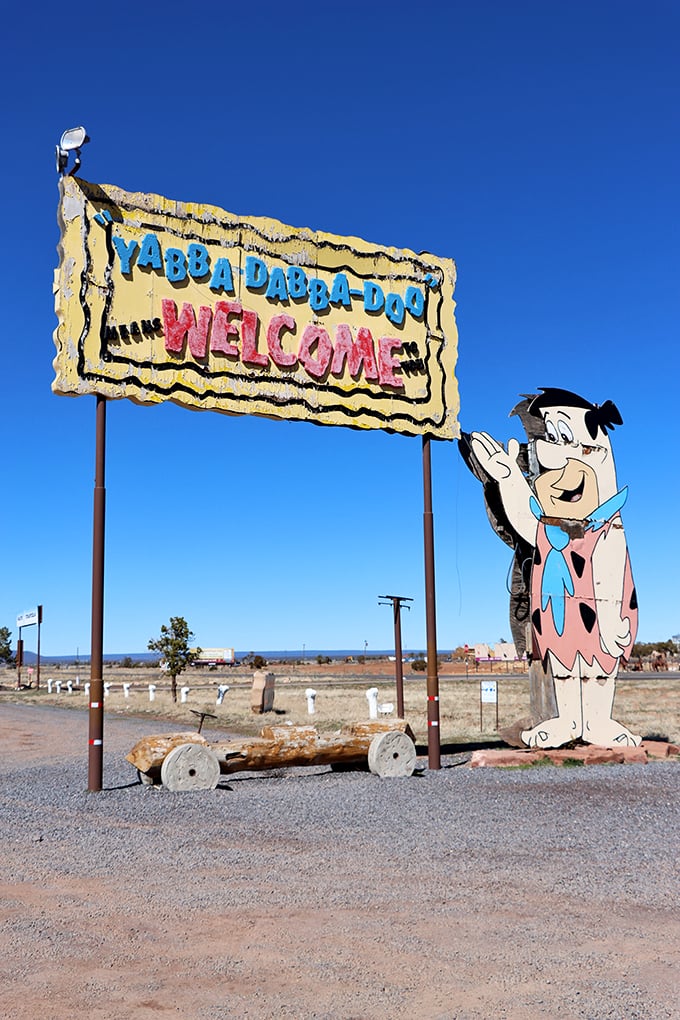 Yabba-dabba-don't miss the chance to climb aboard this jolly green giant for a Stone Age selfie opportunity!