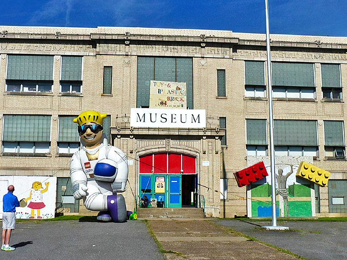 Holy plastic bricks, Batman! It's like someone took your childhood toy box and supersized it. That dinosaur looks ready to chomp on some nostalgia!