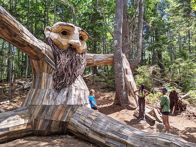 Wooden wonders await! This giant sculpture turns the forest into a fantastical playground for all ages.