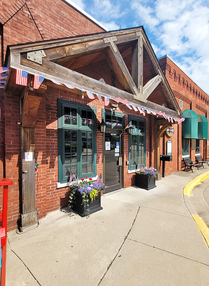 American flags and flower boxes welcome you to a slice of small-town Americana frozen in time.