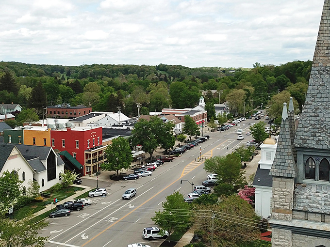 Main Street magic! Granville's colorful storefronts are like a real-life game of Monopoly, but with better restaurants and fewer jail visits.