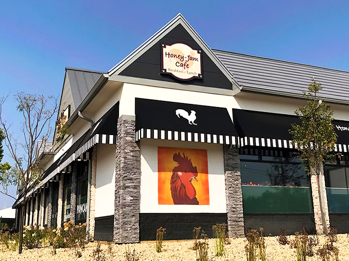 Talk about a sweet start! Honey-Jam Cafe's inviting exterior promises a breakfast experience smoother than Barry White's voice.