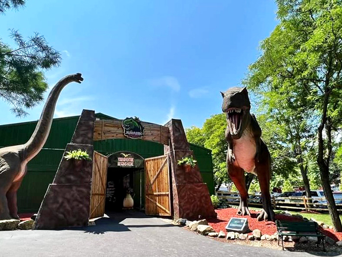 "Welcome to Jurassic Carpark! Where your SUV might feel a bit outclassed by the local wildlife."