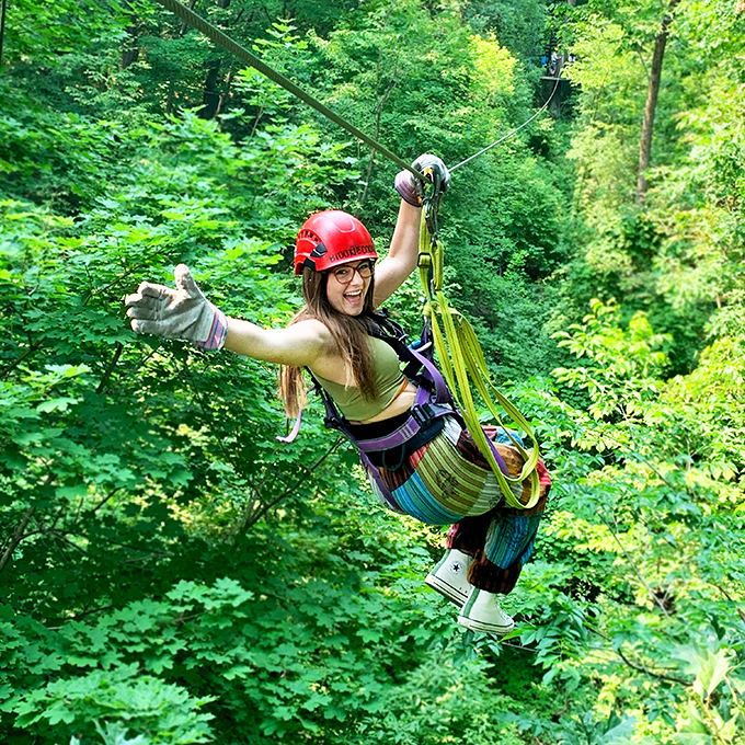 Tree-top tango, anyone? This aerial dance through the canopy is nature's way of saying, "Who needs elevators when you've got ziplines?"