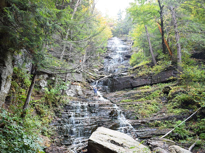 Lye Brook Falls: Where Mother Nature shows off her best impression of a multi-tiered wedding cake. Spoiler alert: It's all water, no fondant.