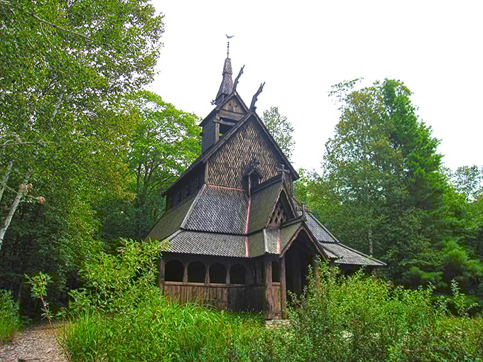Intricate carvings and dragon-head ornaments? It's like Asgard's summer cottage landed in Wisconsin!