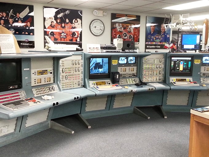 Buttons and screens galore! This vintage control system makes you feel like you're orchestrating a cosmic symphony.