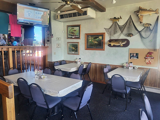 Step inside and you're hooked! The nautical decor and cozy atmosphere will reel you in faster than you can say "perch."