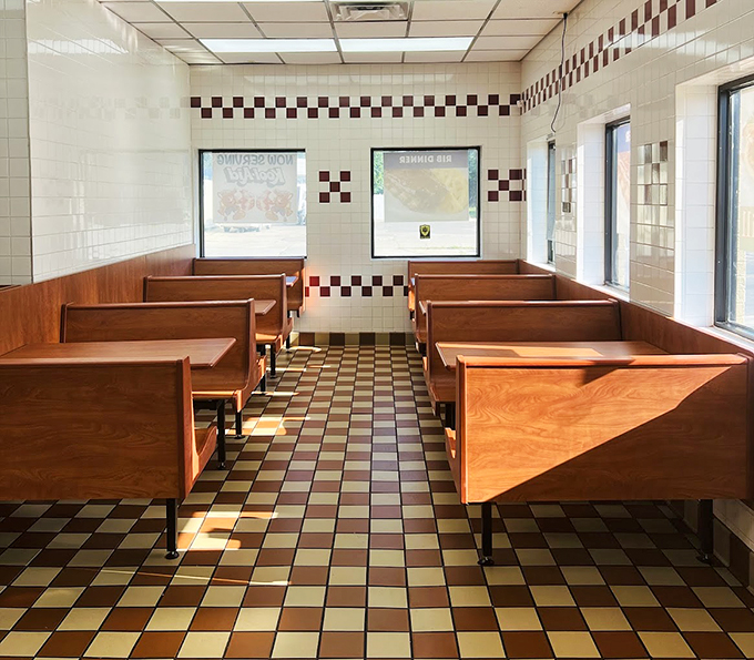 Step into a time machine of taste! This classic diner interior is where culinary dreams come true, one checkered tile at a time.