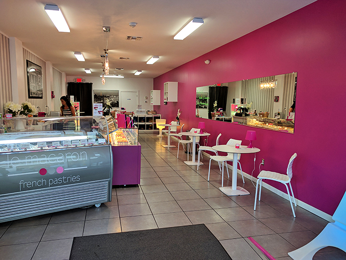 Pink walls and tempting treats - it's like Barbie's dream house, if Barbie had a serious sweet tooth and excellent taste in pastries.