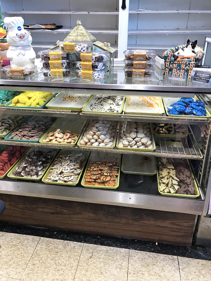 Behold, the Willy Wonka factory of pastries! This display case is a kaleidoscope of colors and textures that'll have you pressing your nose against the glass like a kid in a candy store.