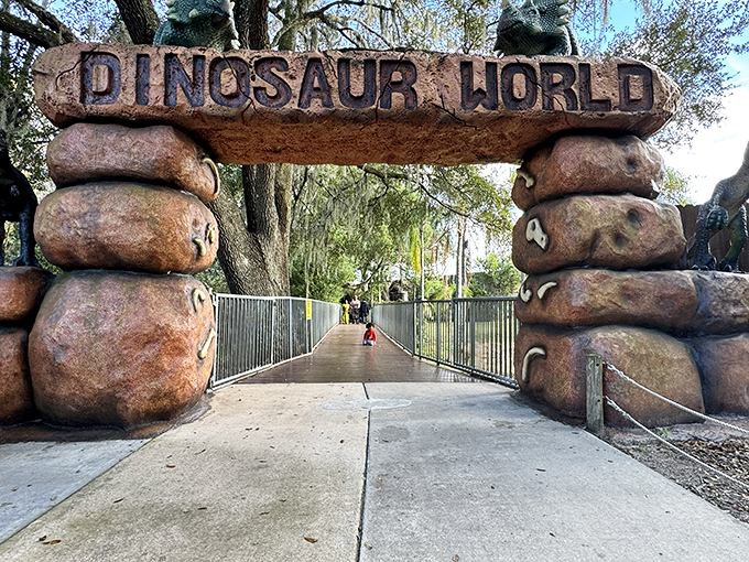 Flintstones, meet the Flintstones! This rocky entrance could've been chiseled by Fred himself. Yabba dabba doo your way into prehistoric fun!